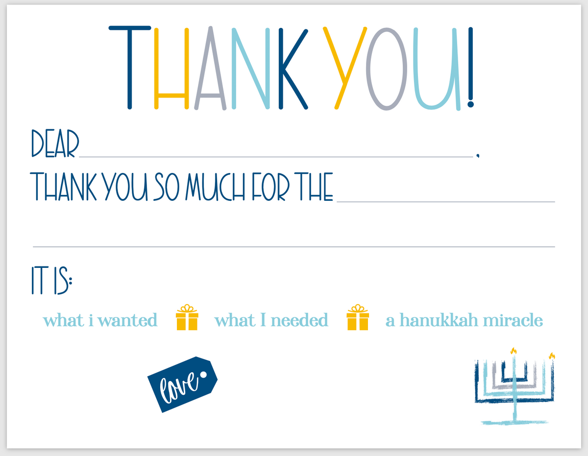 Hanukkah Fill in the Blank Thank You Note – A Wink and A Nod