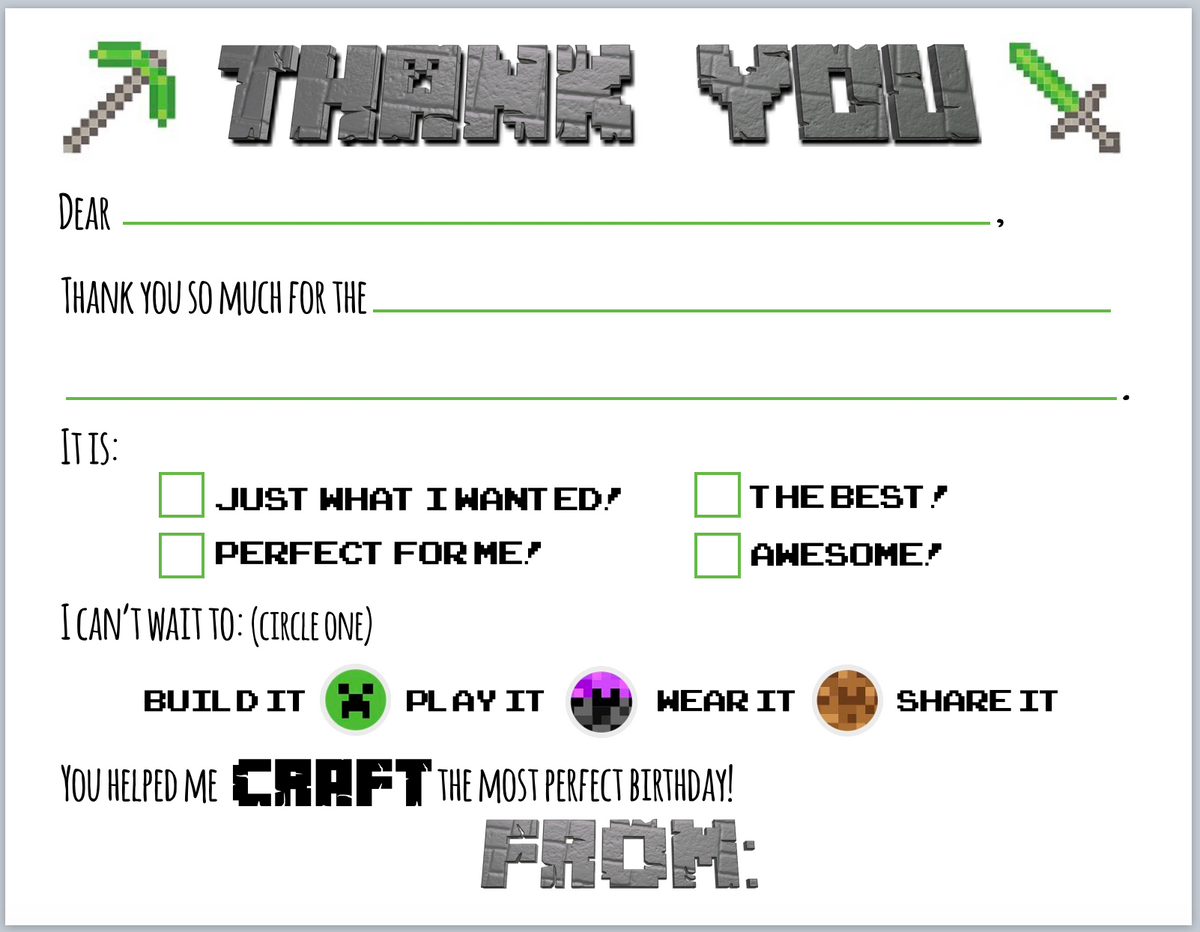 Minecraft "Blank You" Notes – A Wink and A Nod