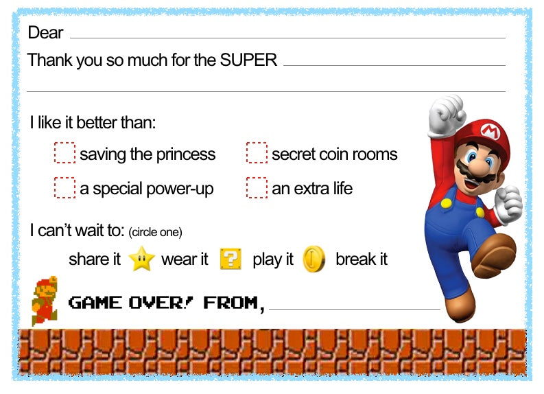 Super Mario "Blank You" Notes – A Wink and A Nod